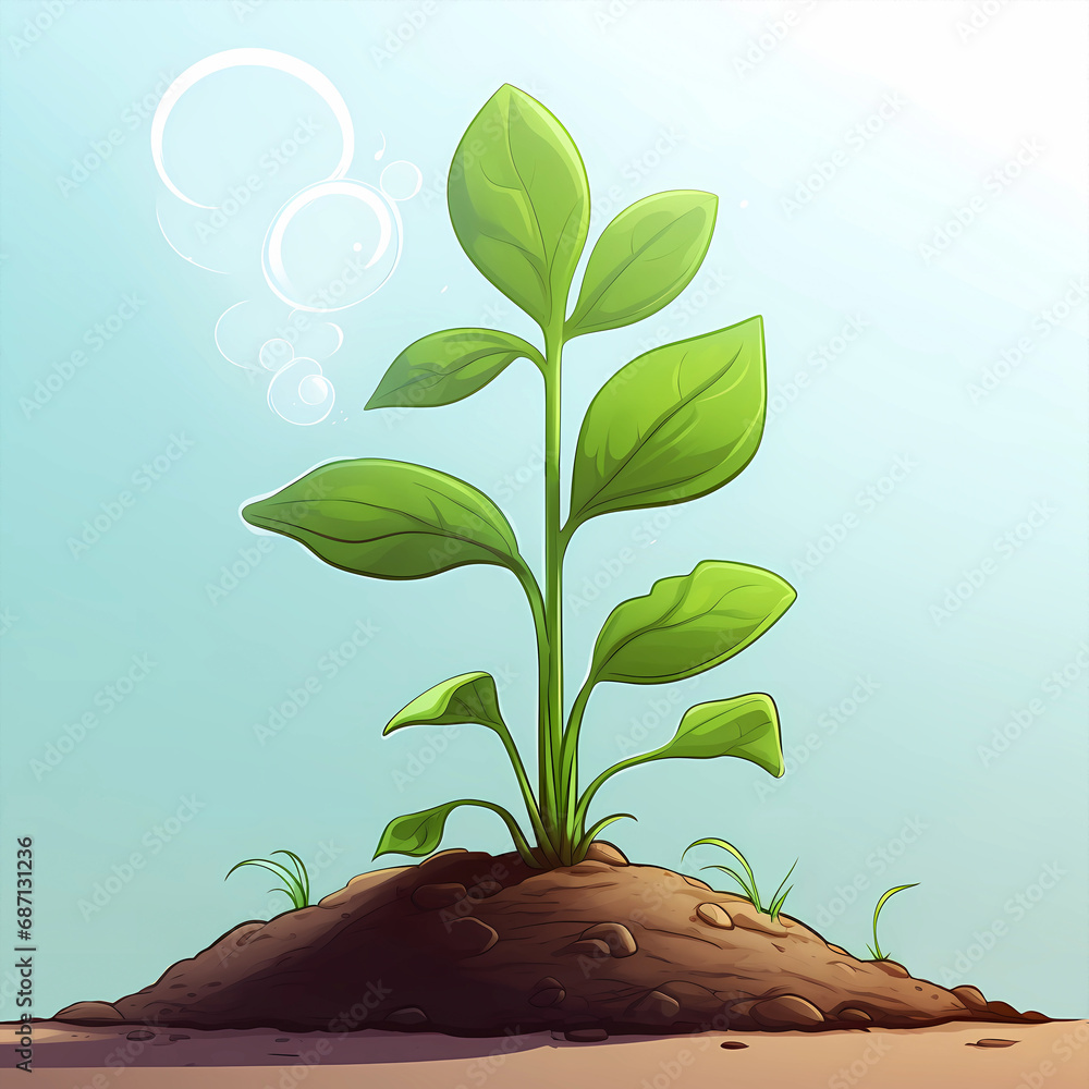 Hand drawn cartoon illustration of saplings growing in spring Stock ...