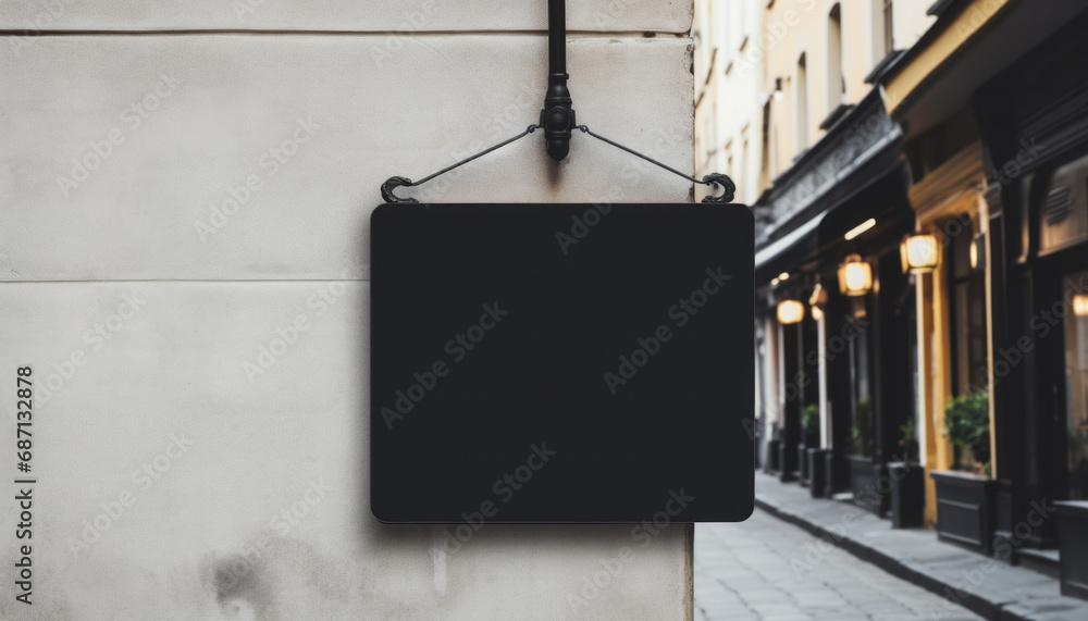 Blank black signboard mockup on the shop wall, modern store signboard ...