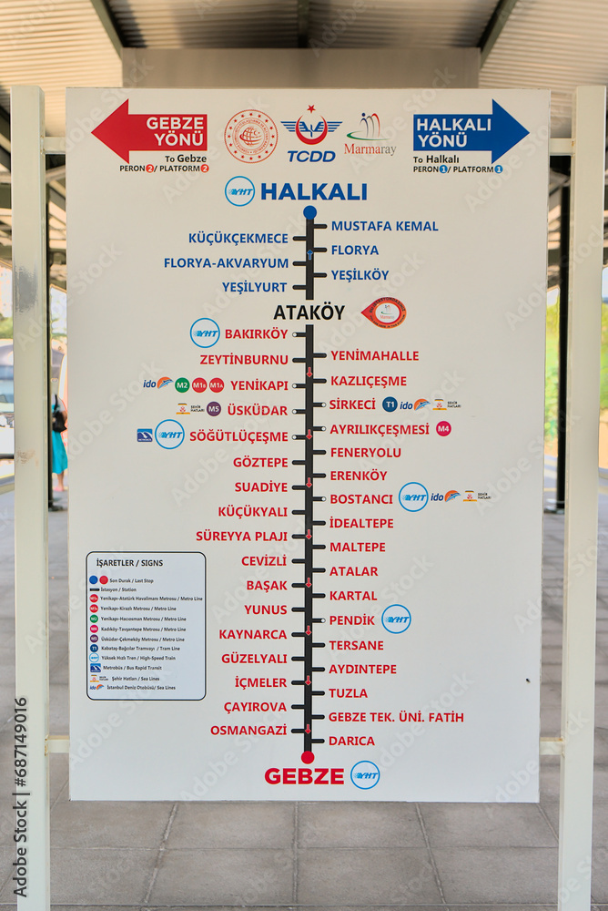 Map of metro stations on the Marmaris line, Istanbul, Türkiye Stock ...