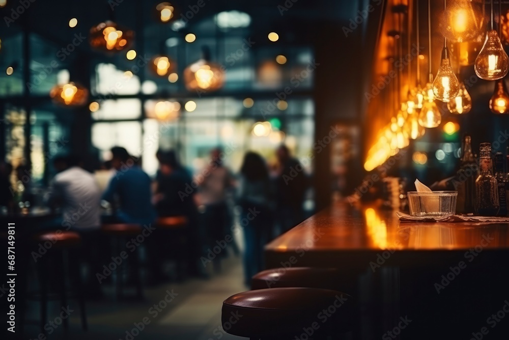 Blurred background of a cafe, restaurant, coffee shop, bar. Tables and ...