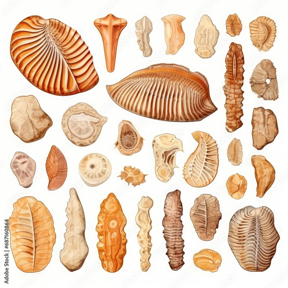 Fossils Set, Archeologic Fossil Dig Collection Isolated, Fossilized ...