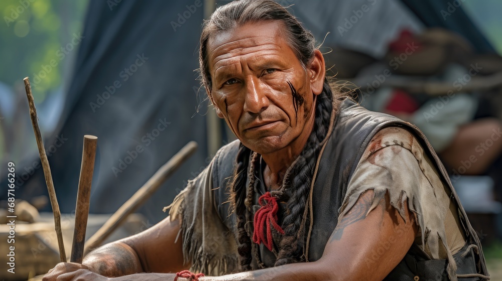 Foto de Native american indian. Male have piercing gaze and strong ...