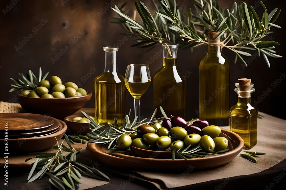 Foto de olives and oil, An elegant table set for a Mediterranean feast ...
