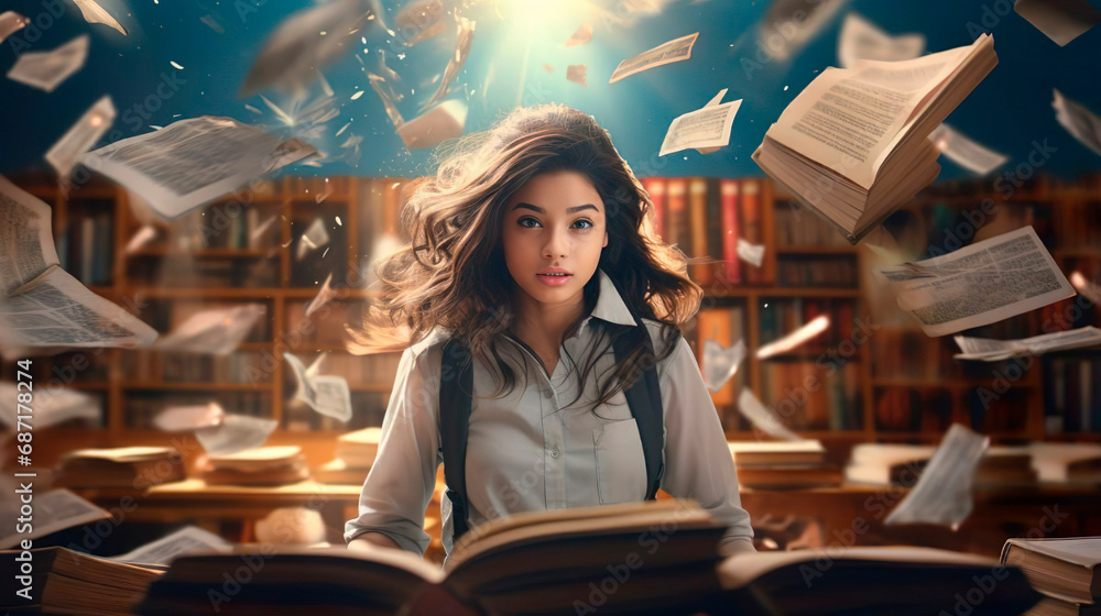 Beautiful girl pupil studying learning for passing exams, education ...
