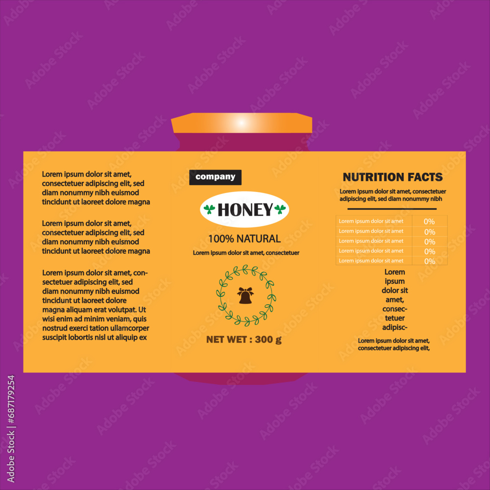 Honey label and natural honey design with vector new honey jar label ...