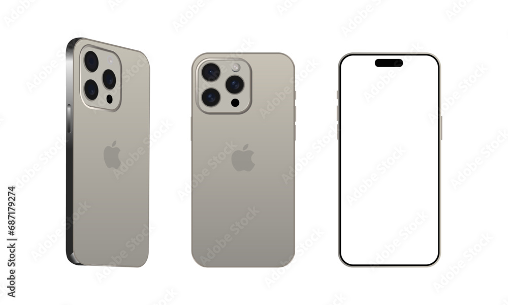 Iphone 15 Pro model different view. Biege titanium color. Front view ...