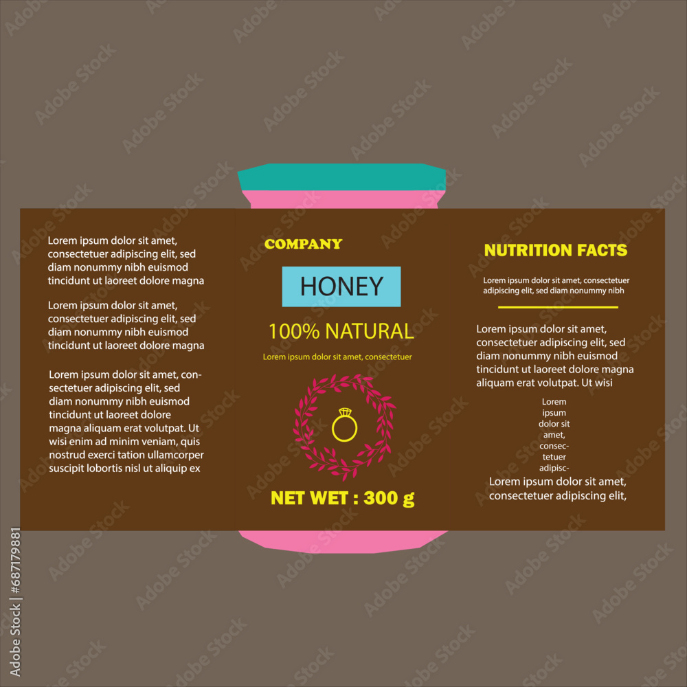 Honey label and natural honey design with vector new honey jar label ...