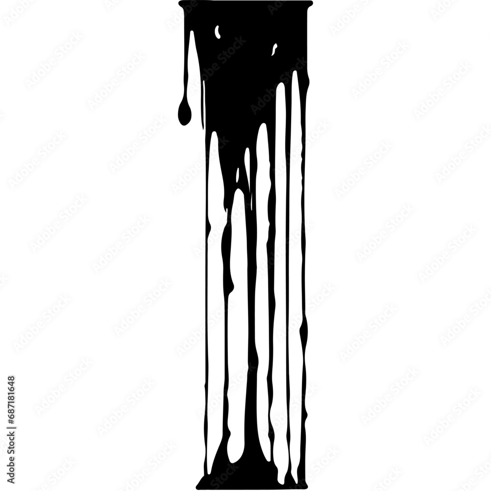 Abstract Dripping Paint. Black ink flows down in long streams and drops ...