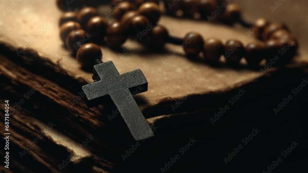 Video Stock Holy Bible and wooden cross on the desk. Spirituality ...