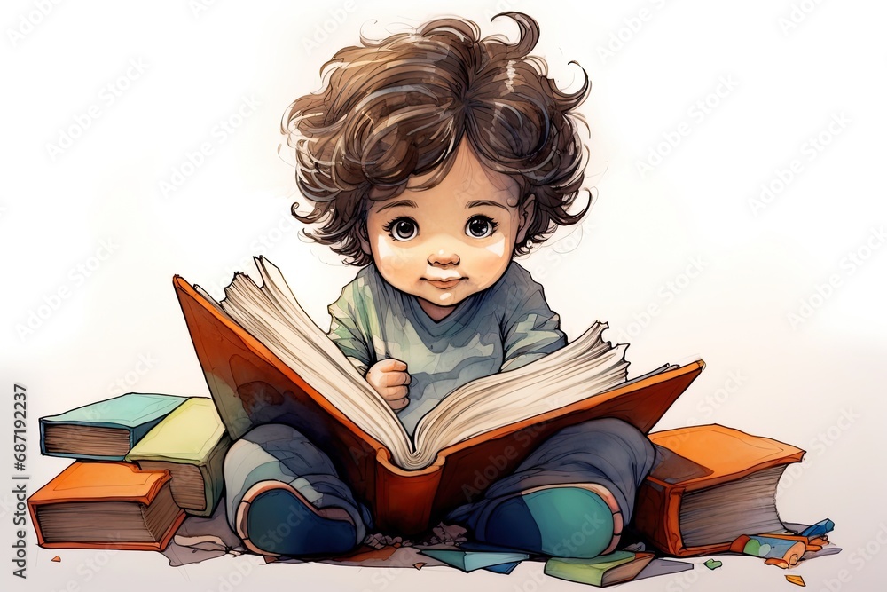 little child reading a book, early childhood development to develop ...