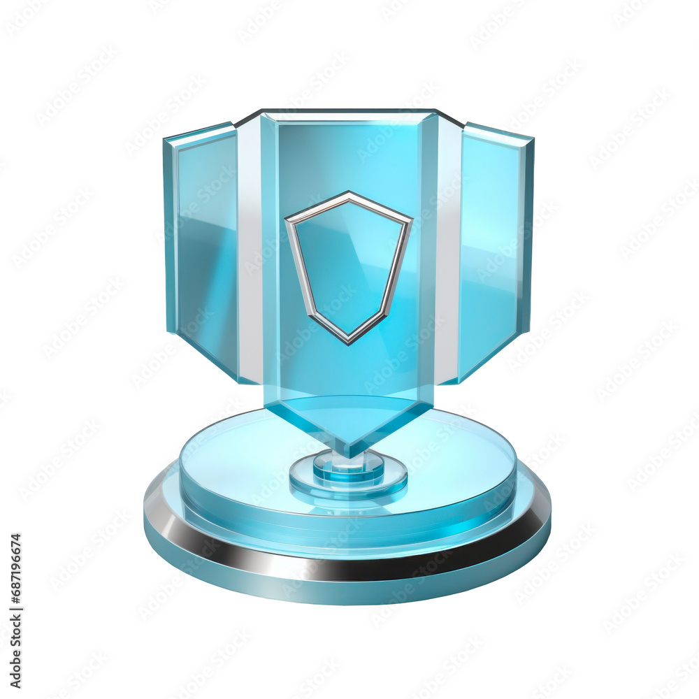 Glass 3d render icon security shield illustration, render from blender ...