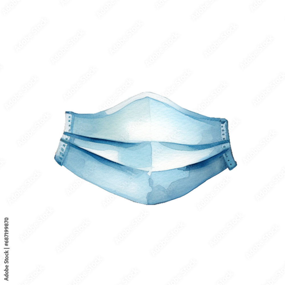 blue medical face mask watercolor illustration with transparent ...