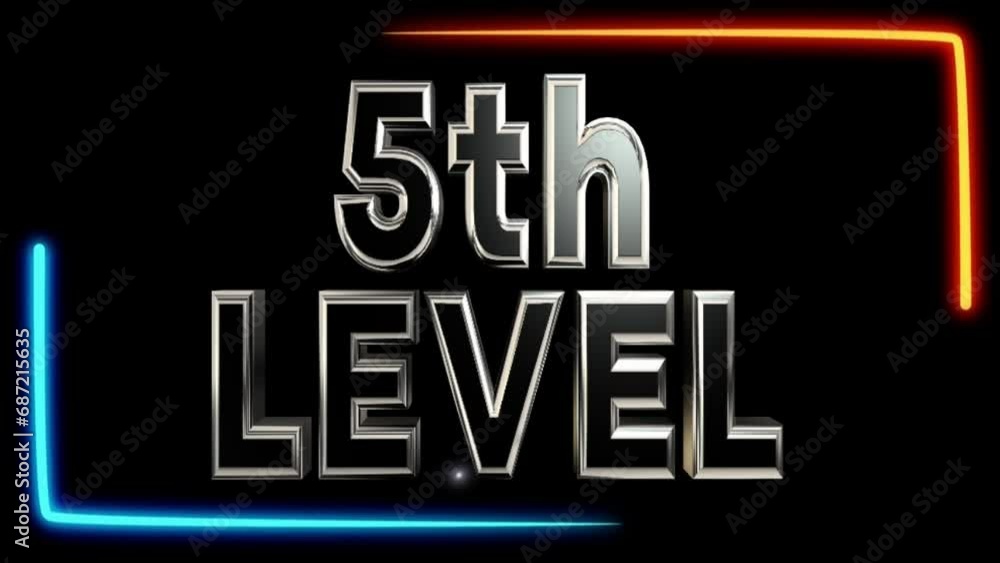Text bannner with typography 5th Level with neon effect in frame. 4K ...