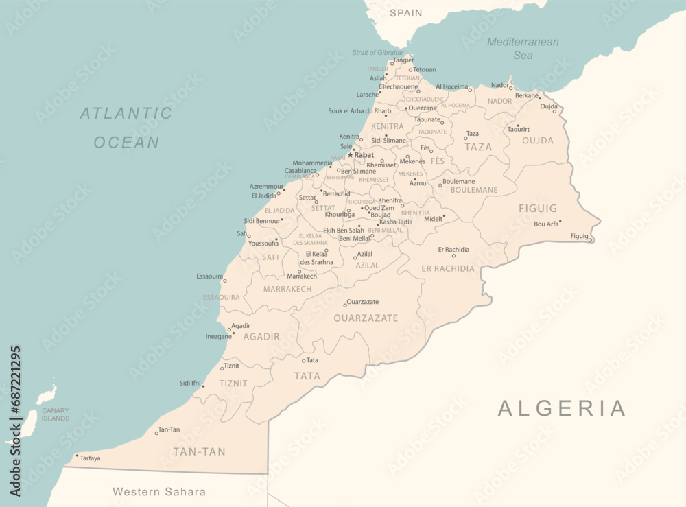 Morocco - detailed map with administrative divisions country. Stock ...