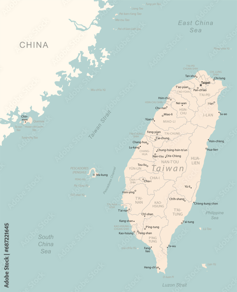 Taiwan - detailed map with administrative divisions country. Stock ...