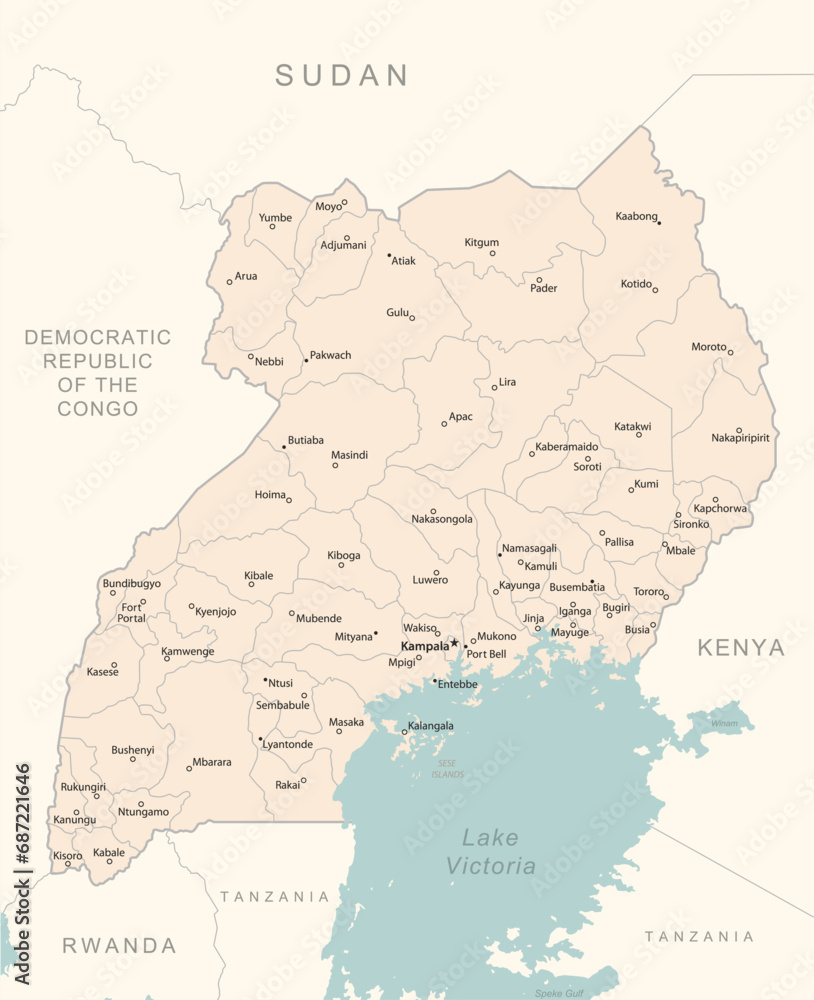 Uganda - detailed map with administrative divisions country. Stock ...