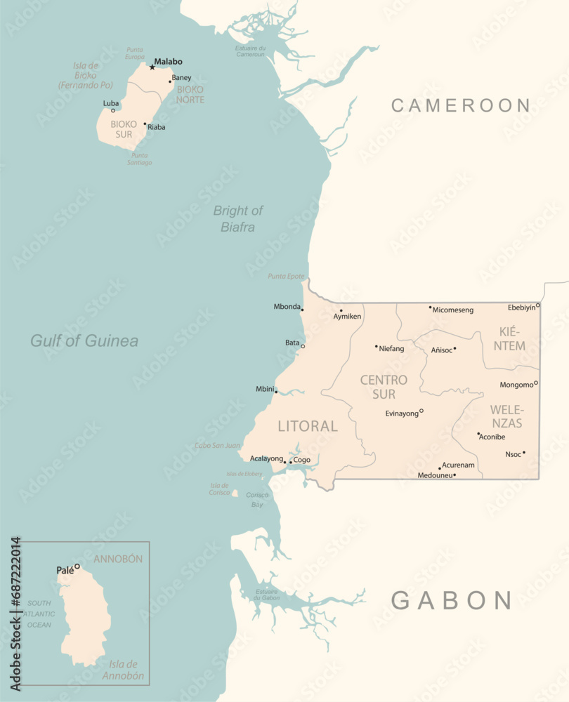 Equatorial Guinea - detailed map with administrative divisions country ...