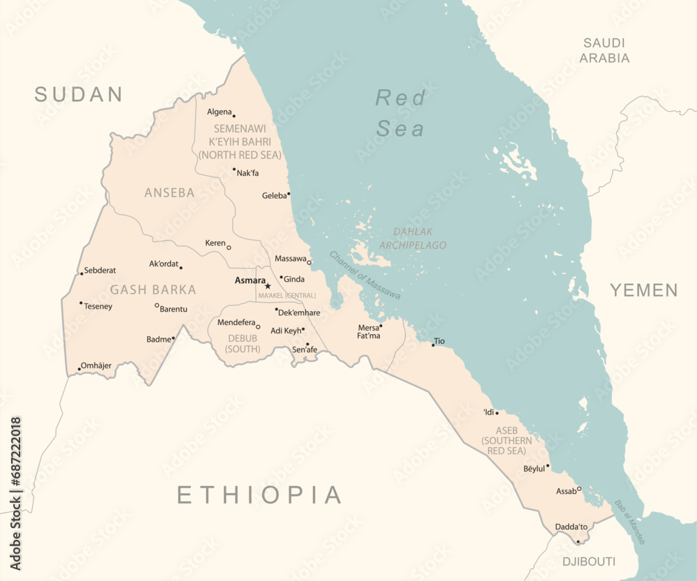 Eritrea - detailed map with administrative divisions country. Stock ...