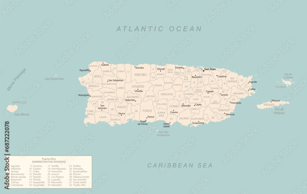 Puerto Rico - detailed map with administrative divisions country. Stock ...