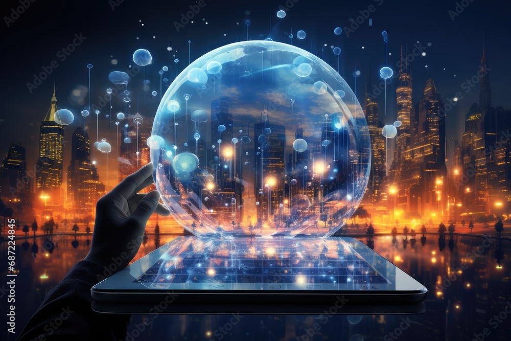 A lone figure stands in the bustling city at night, their hand holding ...