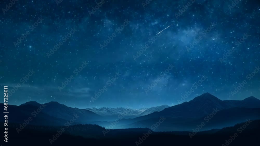 Mountains with Stars moving in the night sky, mountains silhouette and ...