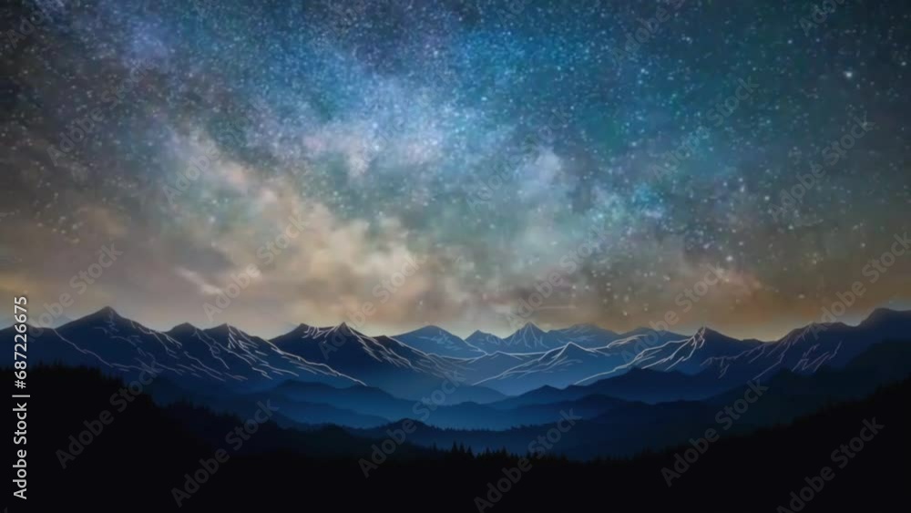 Mountains with Stars moving in the night sky, mountains silhouette and ...