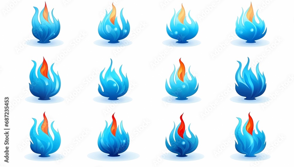 Set of blue fire flame icons isolated on white background, Generative ...