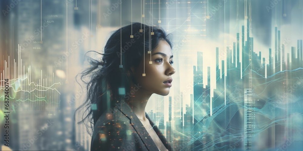 Ai Generated Illustration Of A Female Visualising Computational Holograms Of Diagrams And Data