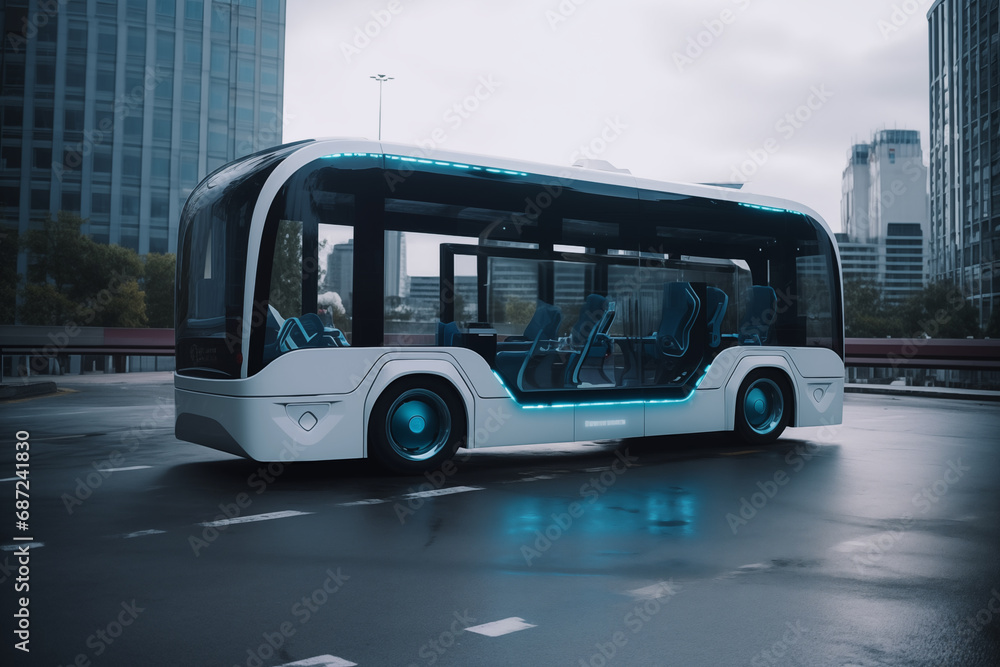 Self driving bus. Autonomous bus driving in city. Future Electric ...