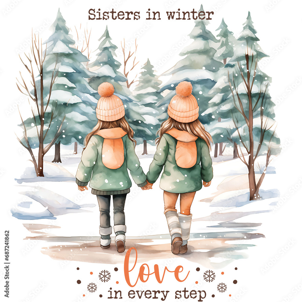 Winter Sublimation Transparent PNG - Cute Sisters Winter Clipart ...