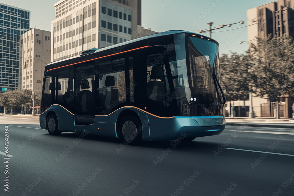 Self driving bus. Autonomous bus driving in city. Future Electric ...