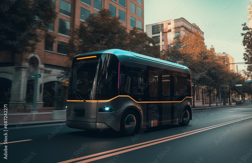 Self driving bus. Autonomous bus driving in city. Future Electric ...