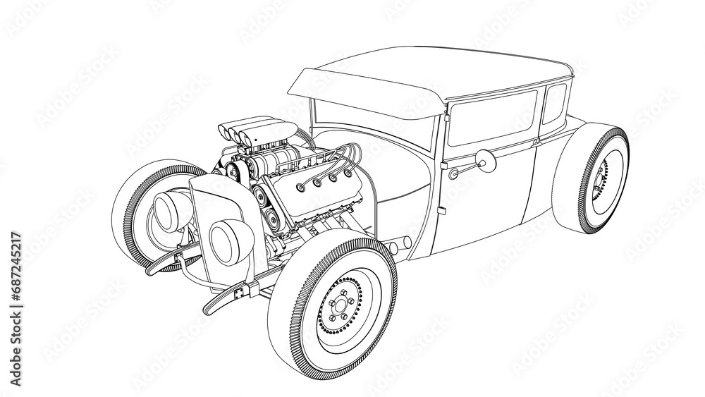 Coloring page. Line drawing of a car. Classic American hot rod in ...