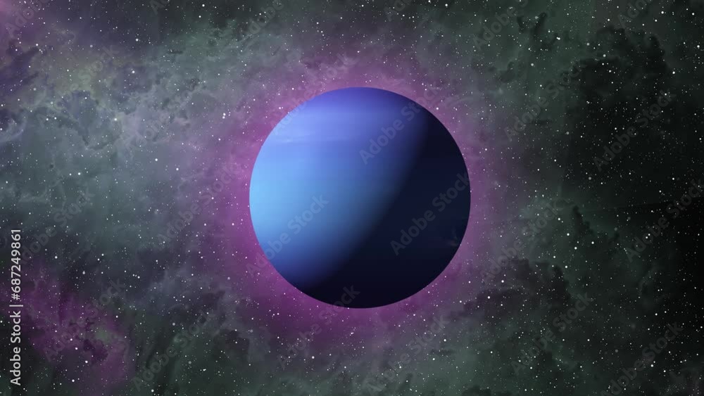 In Space A Single Neptune Planet, Neptune Planet Rotating And Glowing ...