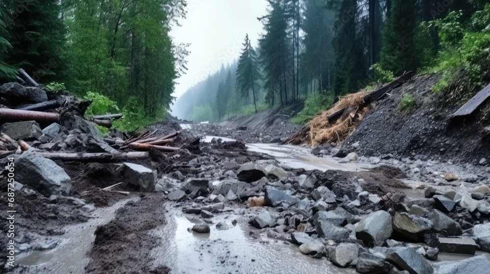 The road conditions were bad in the middle of a muddy and rocky forest ...