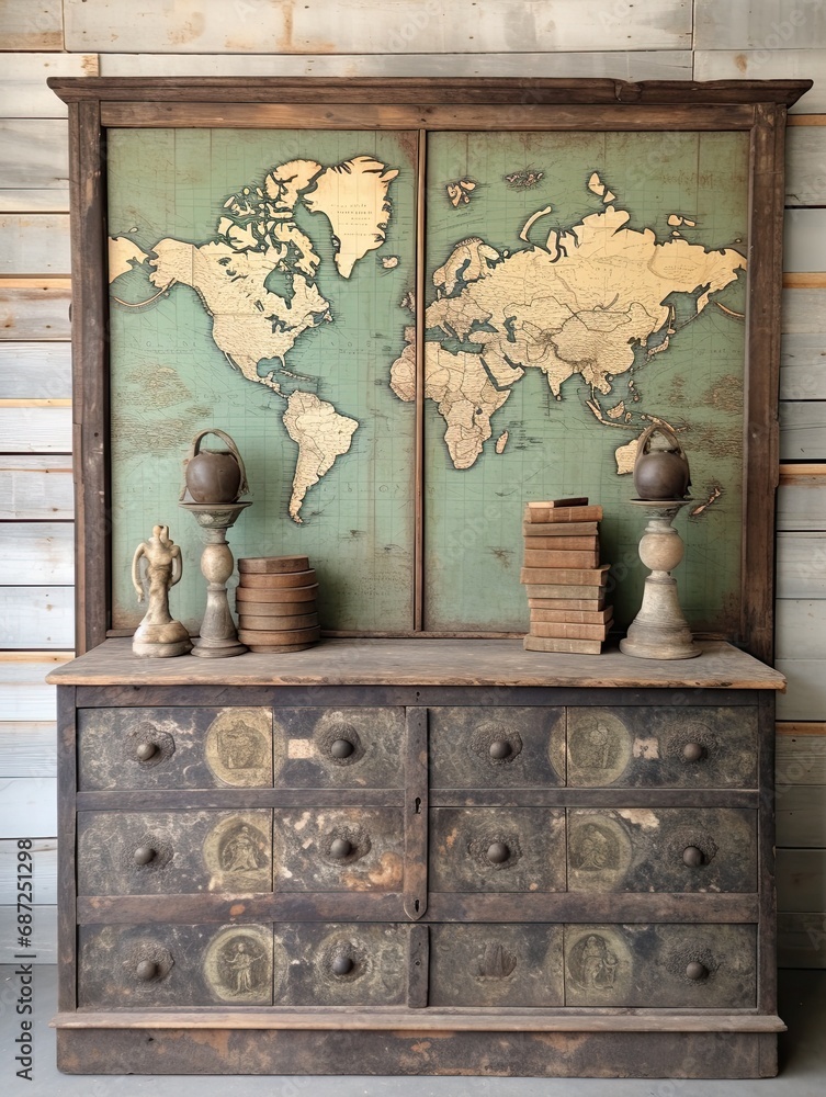 Antique Map Wall Art: Faded World Maps with Sea Monsters and Antique ...