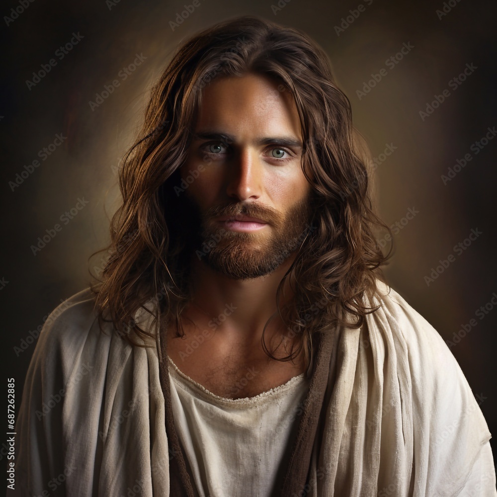 Jesus Christ, Jesus of Nazareth portrait on dark background Stock ...