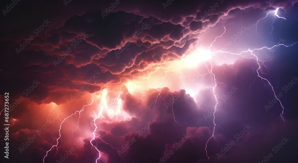 Beautiful motion lightning strikes from skies. Realistic thunderbolts ...