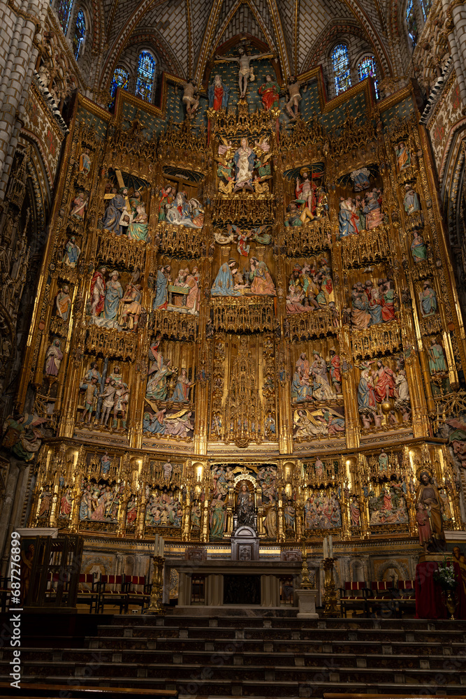 Flowery Gothic style altarpiece, full of filigree after the altar of ...