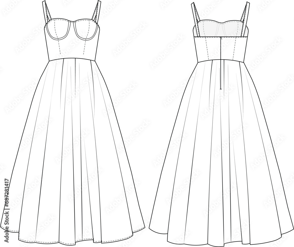 shoulder straps long maxi princess dress flared a line template ...