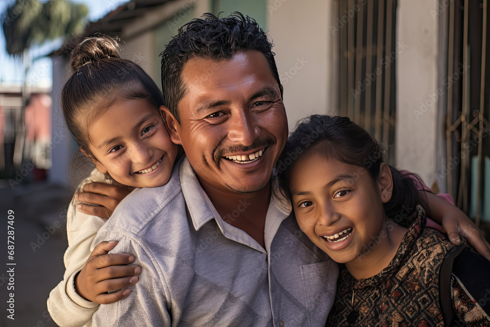 Happy Mexican, Latino, Indian family in front of their house, home ...