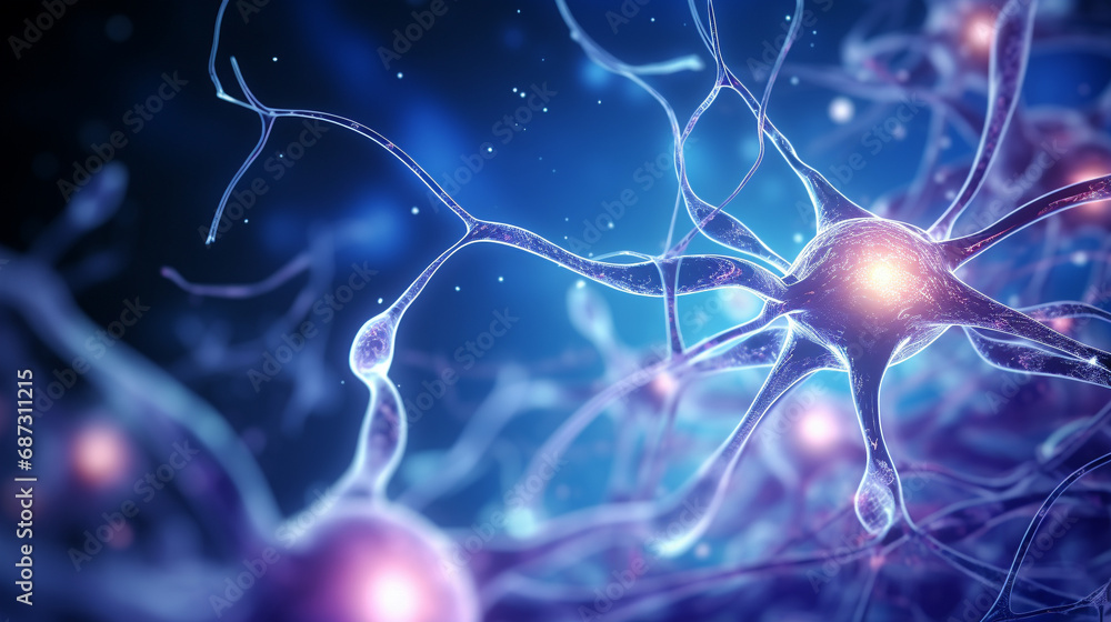 3D microbiology render of nerve cells. ai generated. Stock Illustration ...