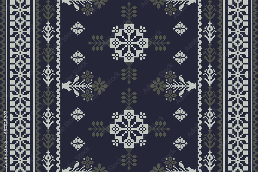 Abstract ethnic pixel border pattern flower. Aztec fabric boho mandalas ...