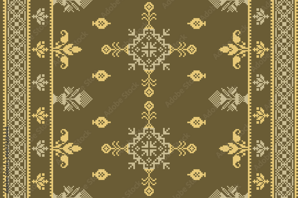 Abstract ethnic pixel border pattern flower. Aztec fabric boho mandalas ...