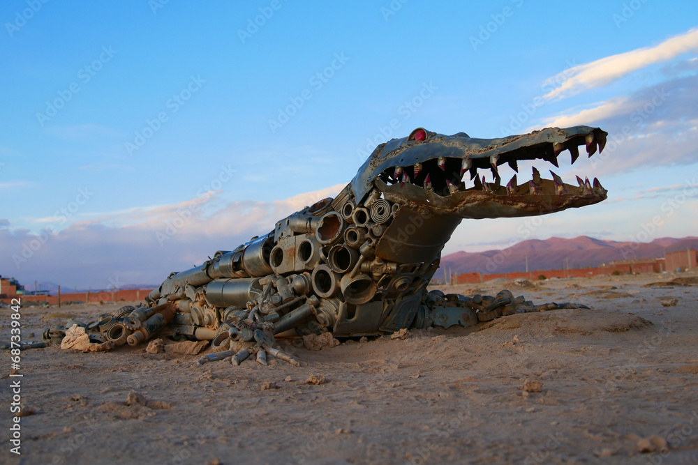 Funky scrap metal artwork crocodile made from recycled material at ...