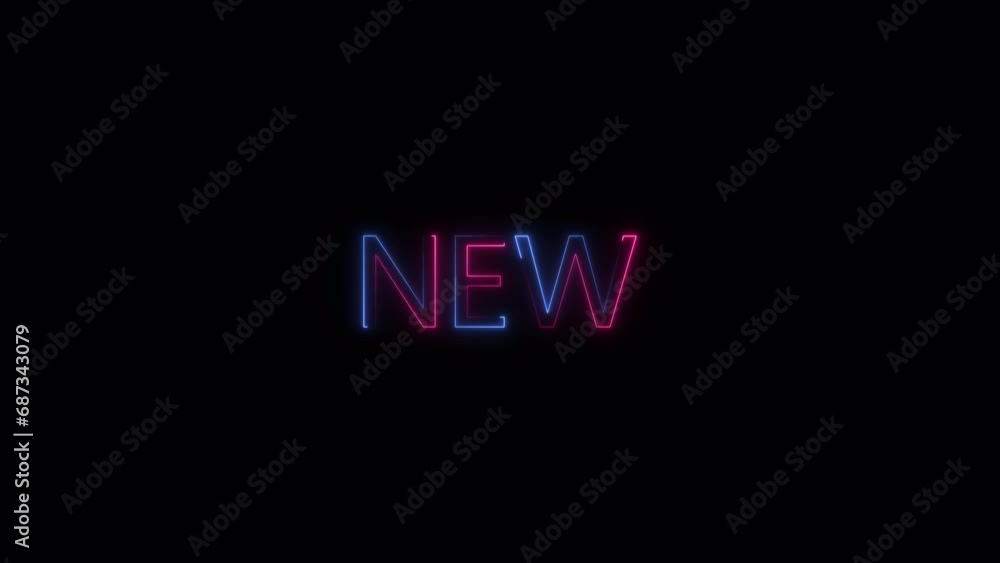 Neon "New" sign with flicker on a transparent background. New text with ...