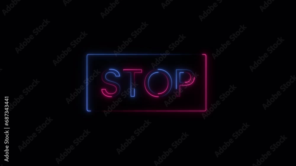 Neon "Stop" sign with flicker on a transparent background. Stop text ...