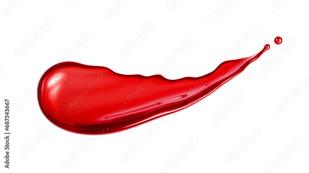 Red blood in flowing liquid form with drops isolated on transparent ...