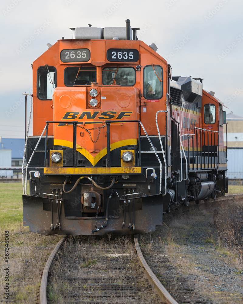 Mount Vernon, WA, USA - November 28, 2023; Rail track leading to pair ...