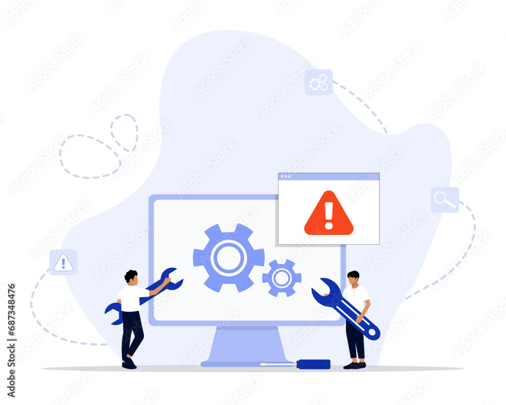 Computer troubleshooting concept vector illustration. Basic fixing problems guide, operating ...